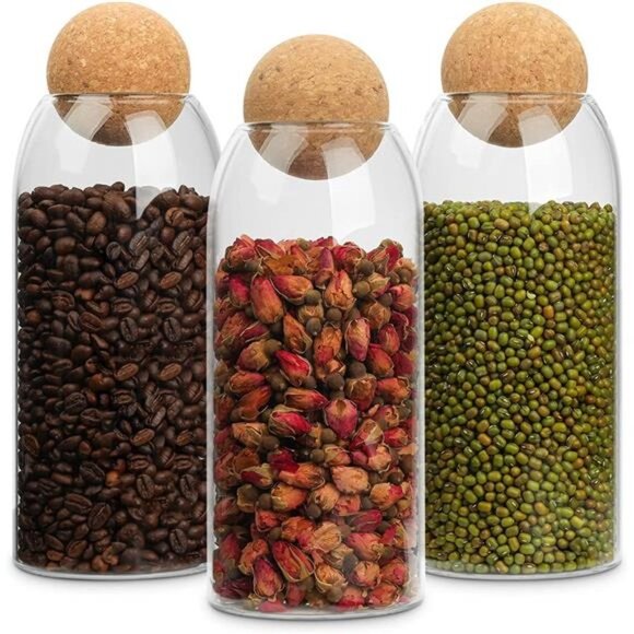 Kitchen | 100ml34oz Glass Food Storage Canister With Cork Lid 3pcs ...